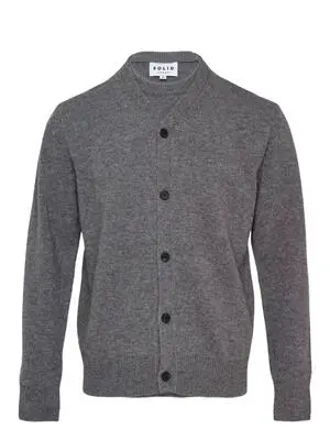 SOLID HOMME V-neck Knitted Cardigan - Grey