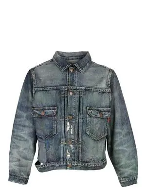 ANACHRONORM Patchwork Distressed Denim Jacket - Blue