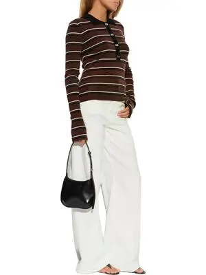 GANNI Striped Merino Wool Polo Shirt - Brown
