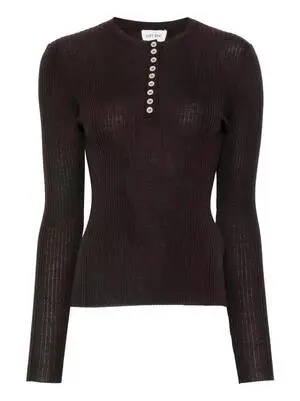 Soft Goat Ribbed-knit Henley Sweater - Brown