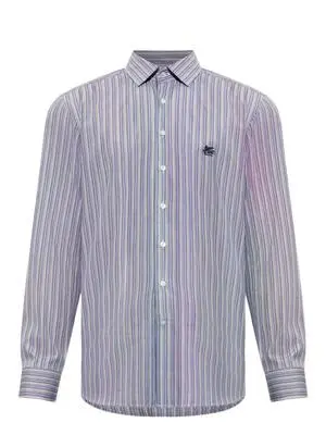 Etro Striped Logo-embroidered Shirt - Blue