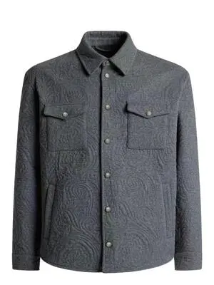 Etro Cotton-blend Overshirt With Quilt-effect Paisley Embroidery - Grey