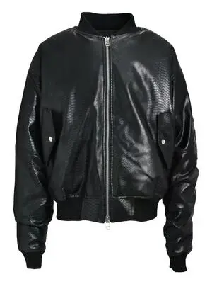 BREATH Python-effect Faux-leather Bomber Jacket - Black
