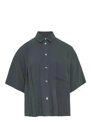 ENFOLD Pleated Boxy-fit Shirt - Grey