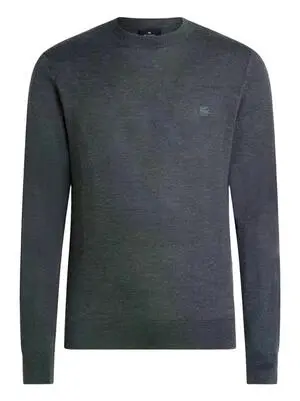 Etro Wool And Silk Sweater With Pegaso-embroidery - Grey