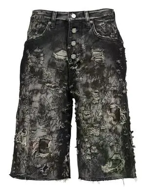 THUG CLUB Washed Distressed Denim Shorts - Black