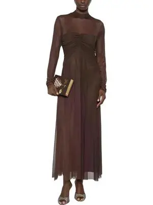 TWINSET Sheer-panel Ruched Maxi Dress - Brown
