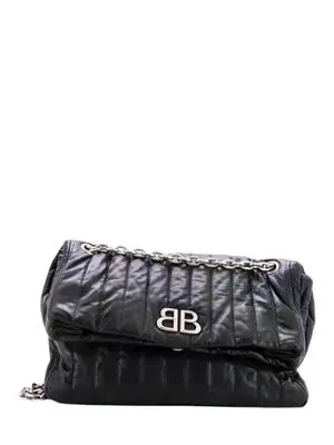 Balenciaga Monaco Chain Flap Quilted Leather Shoulder Bag - Black
