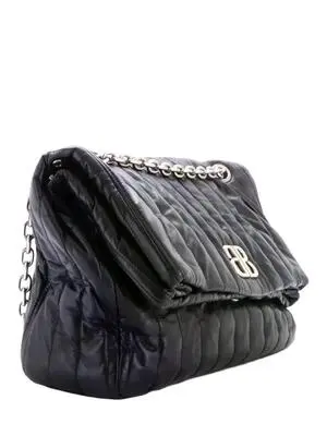 Balenciaga Monaco Chain Flap Quilted Leather Shoulder Bag - Black