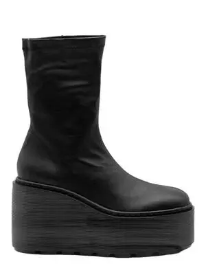VIC MATIE Platform Leather Ankle Boots - Black