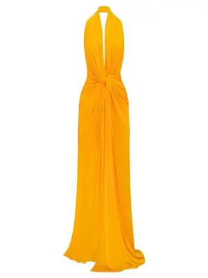 Alex Perry Halterneck Twist-detail Maxi Dress - Orange