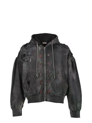 GLASS CYPRESS Distressed Button-detail Hoodie - Black