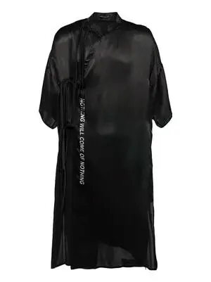 Yohji Yamamoto Fringe-detail Slogan-print Shirt - Black