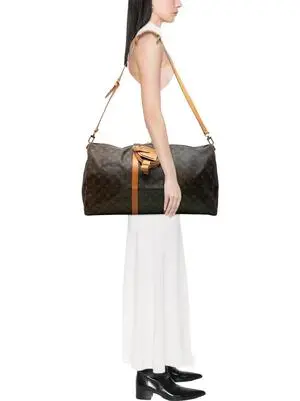 LOUIS VUITTON Monogram Keepall Bandouliere 55 Travel Bag - Brown