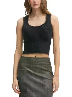 Sisley Fuzzy Scoop Neck Top - Black