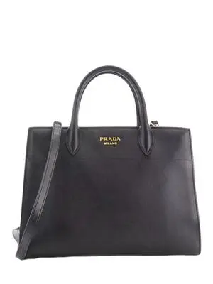Prada Bibliotheque Saffiano With City Calf Medium Tote Bag - Black