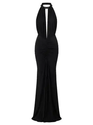 AMAZUIN Glenn Asymmetric Gathered-bodice Maxi Dress - Black