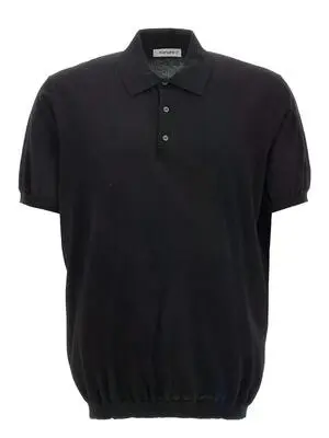 KANGRA Short-sleeved Ribbed-trim Polo Shirt - Black