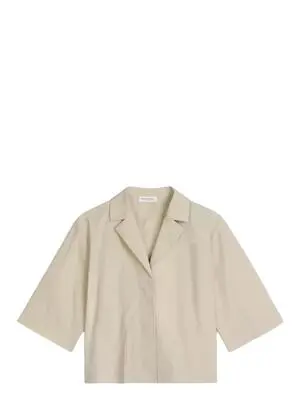 Marc O'polo Notched-lapel Short-sleeve Cropped Blouse - Neutrals