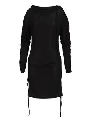 BASICKS Ruched Hooded Mini Dress - Black
