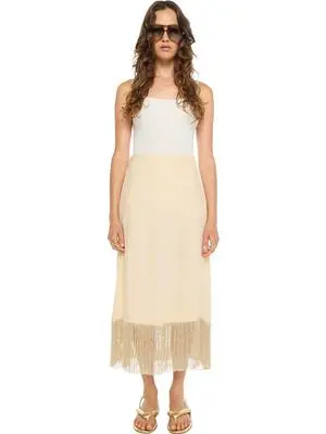 Natalie Martin Anita Fringe Midi Skirt - Cream