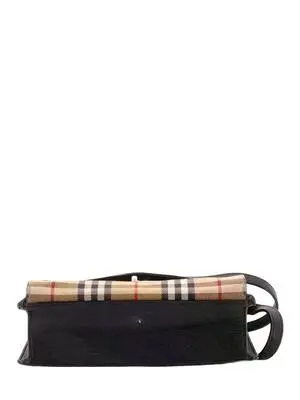 Burberry Macken Leather And Vintage Check Canvas Small Crossbody Bag - Black
