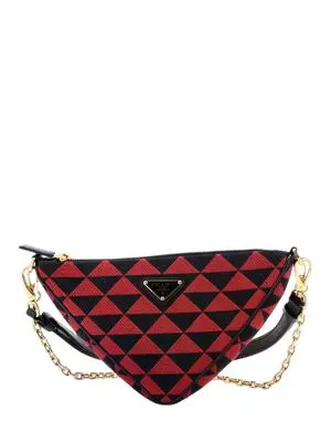 Prada Prada Symbole Triangle Bag Leather And Jacquard Mini Shoulder Bag Red