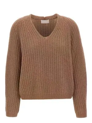 Hemisphere V-neck Cable-knit Sweater - Brown