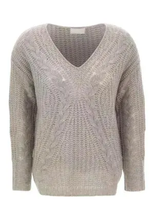Hemisphere Cable-knit Open-knit V-neck Sweater - Grey
