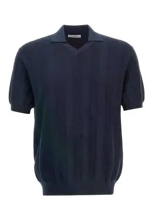 KANGRA Vertical-striped Ribbed-trim Fine-knit T-shirt - Blue