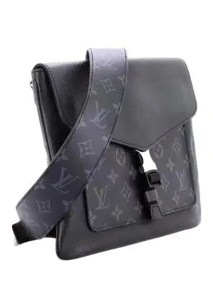 LOUIS VUITTON Outdoor Flap Messenger Monogram Taigarama Crossbody Bag - Black