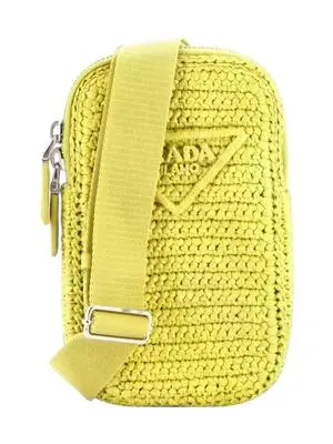 Prada Zip Phone Holder Raffia Crossbody Bag - Green