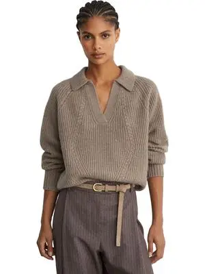 REISS Lindy Wool-cashmere Cable-knit Detail Jumper - Neutral