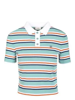 Celine Knitted Cotton Striped Polo Shirt - Multicolor