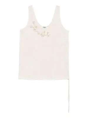 Fendi Embroidered Cotton-blend Scoop Neck Sleeveless Shirt - Multicolor