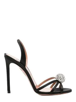 AQUAZZURA Crystal-embellished Satin Slingback Stiletto Sandals - Black
