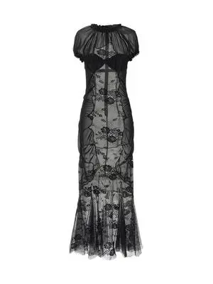 Attico Lace Tulle Dress - Black