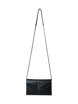 Saint Laurent Cassandre Envelop Chain Wallet - Black