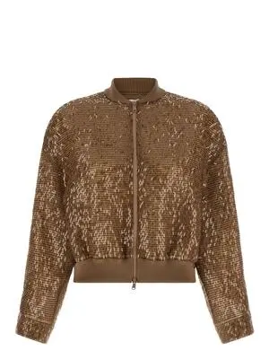 BRUNELLO CUCINELLI Brunello Cucinelli Sequined Silk Bomber Cardigan