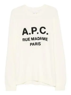 A.p.c. Virgin Wool Logo-embroidered Crew Neck Jumper - Cream