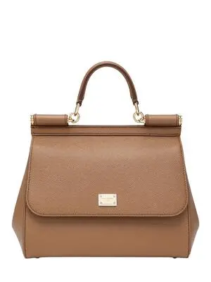 Dolce & Gabbana Grained Leather Sicily Hand Bag - Brown