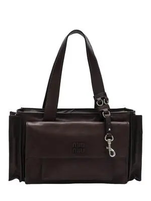 Miu Miu Utilitaire Shopping Bag In Antique-effect Lambskin - Brown