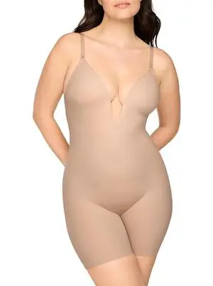 Spanx Suit Your Fancy Plunge Low-back Mid-thigh Bodysuit - Chai