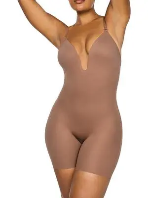 Spanx Suit Your Fancy Plunge Low-back Mid-thigh Bodysuit - Cinnamon
