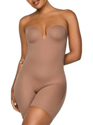 Spanx Suit Your Fancy Strapless Mid-thigh Bodysuit - Cinnamon