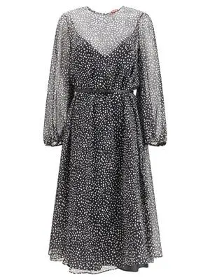 Max Mara Silk Polka Dot Midi Dress - Black