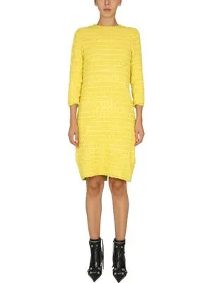 Balenciaga Back-to-front Short Dress In Wool Tweed Knit - Yellow