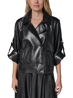 Donna Karan New York Faux Leather Roll Sleeve Jacket - Black