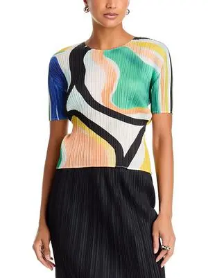 Issey Miyake Roll Round Neck Pleated Top - Multi
