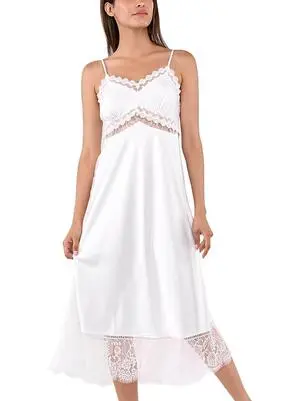 Flora Nikrooz Skyler Lace Trim Satin Gown - Ivory
